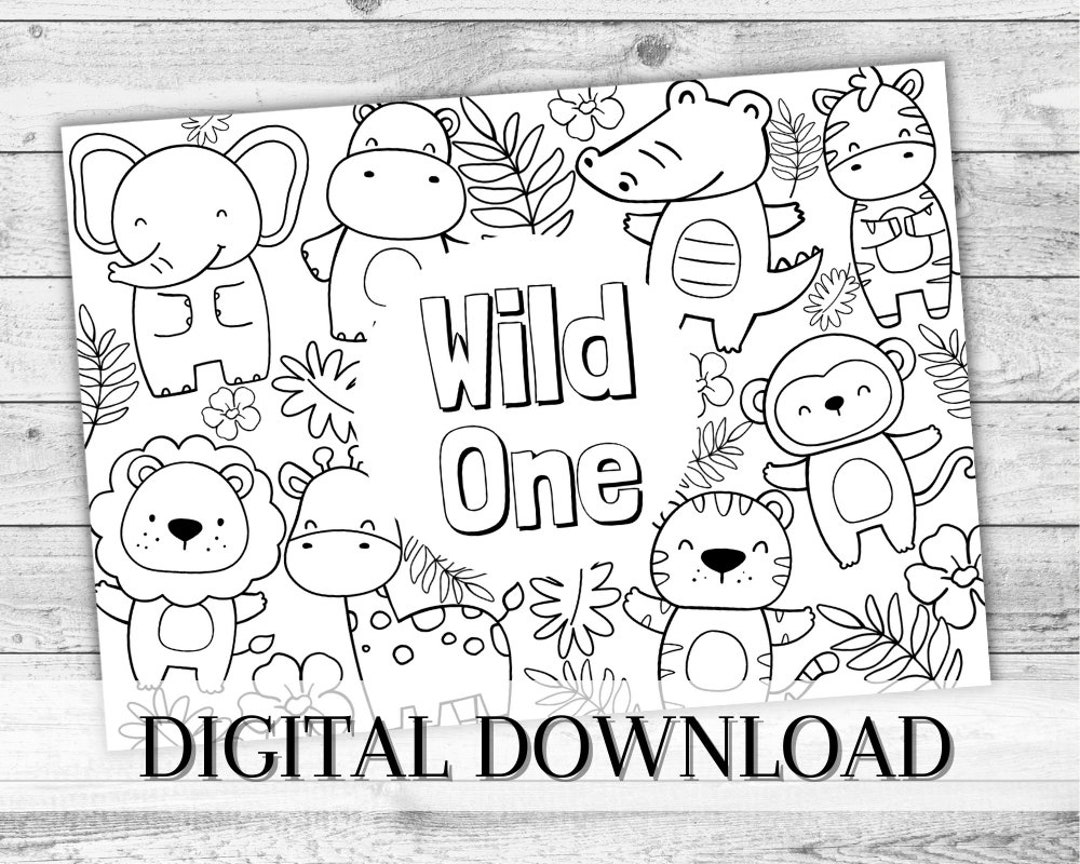 Wild One Kids Birthday DIGITAL Safari Animals Placemat. Childrens Party ...