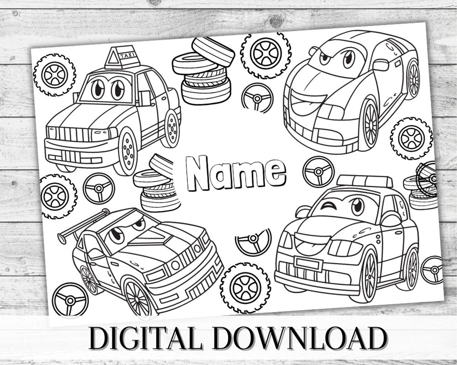 Cars Cartoon Kids Personalised Colouring Place Setting. Childrens ...