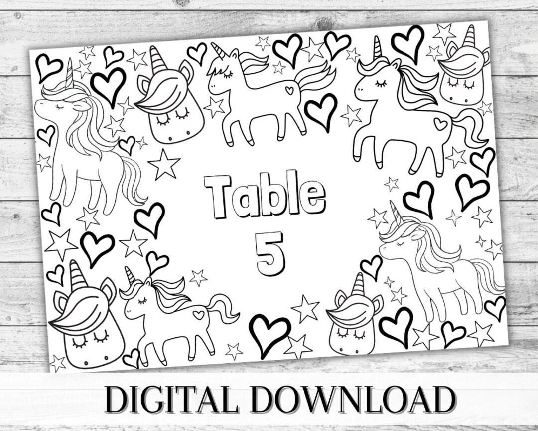 Unicorn Colouring Games. Wedding Table Numbers. Table Decor Signs ...