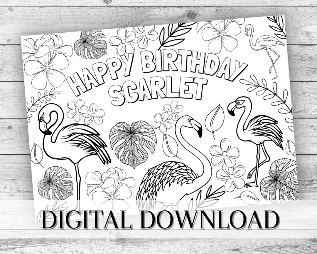 Personalised DIGITAL Download Birthday Flamingo Colouring Page. Party ...