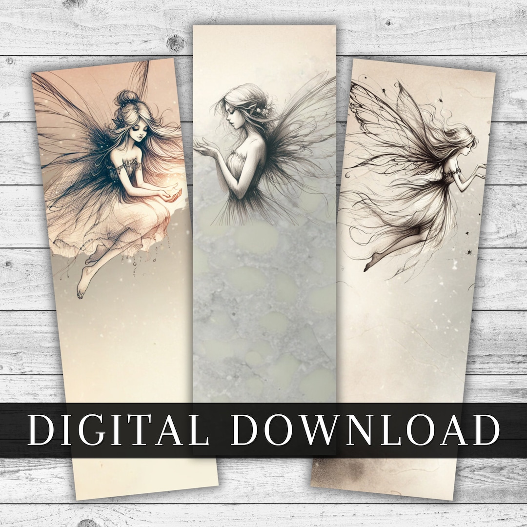 Sketched Fairy Digital Bookmarks Booktok Themed Bookish Gift Style ...