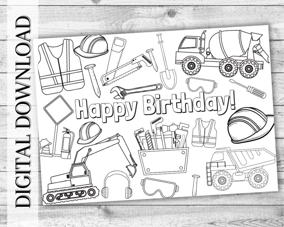 Kids Happy Birthday DIGITAL Construction Placemat. Childrens Party Bag ...