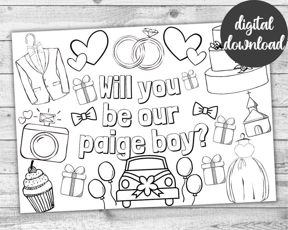 Will You Be Our Paige Boy Printable Colouring Page. Instant - Etsy