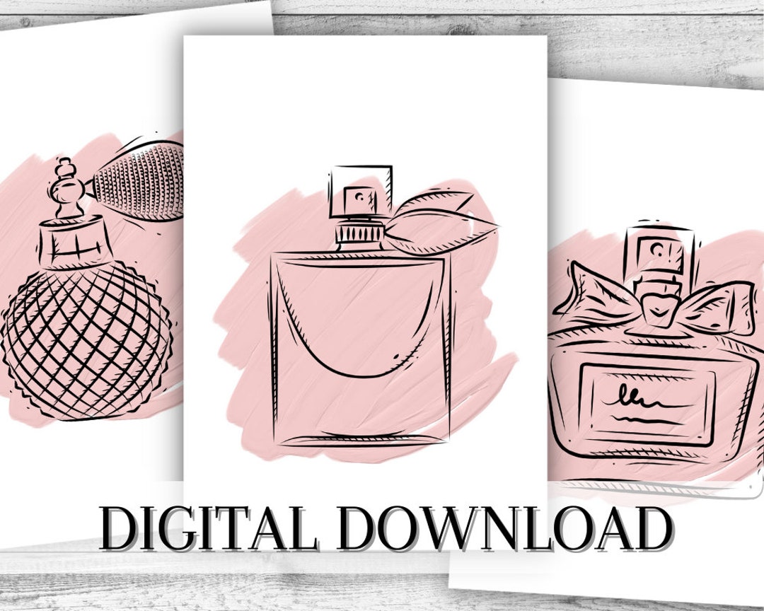 Pink & White Perfume Fashion Posters. Digital Bedroom Prints. Paris ...