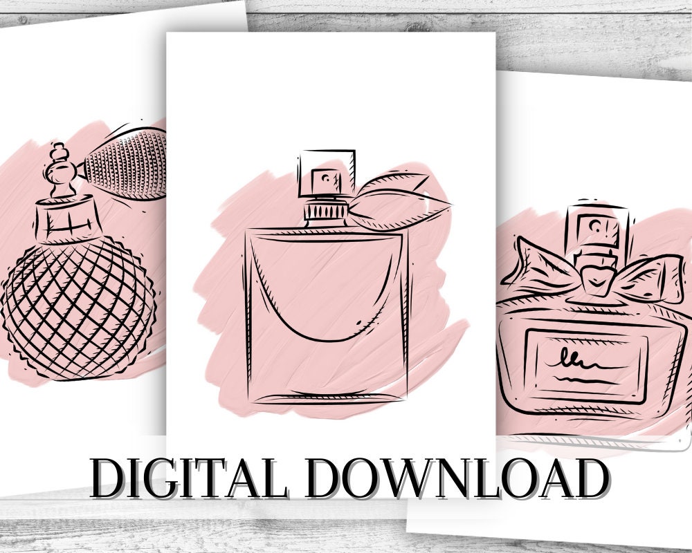 Pink & White Perfume Fashion Posters. Digital Bedroom Prints. Paris ...