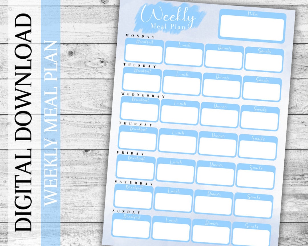 Printable Weekly Meal Plan. Food Diary. Meal Tracker. Food Journal ...
