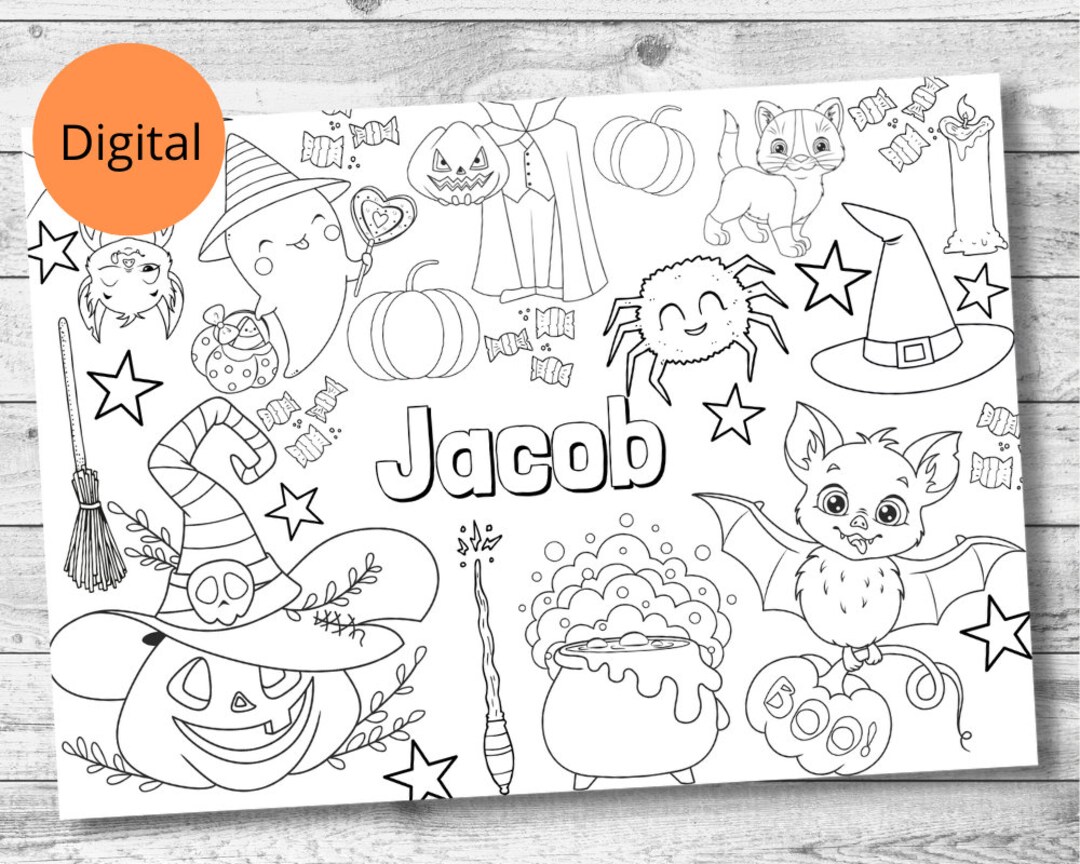 Personalised Halloween DIGITAL Colouring Page. PRINTABLE Spooky Party ...