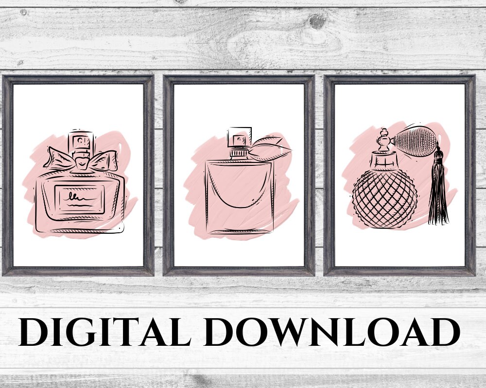 Pink & White Perfume Fashion Posters. Digital Bedroom Prints. Paris ...