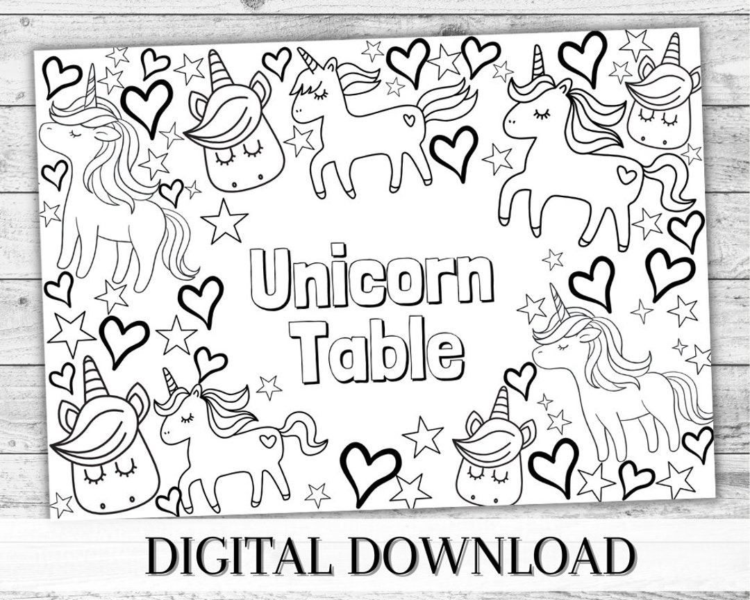 Unicorn Table Colouring Games. Printable Party Table Decor Signs ...