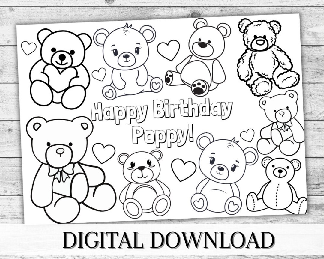 Kids Teddy Bear DIGITAL Colouring Placemat. Wedding Seating Activity ...