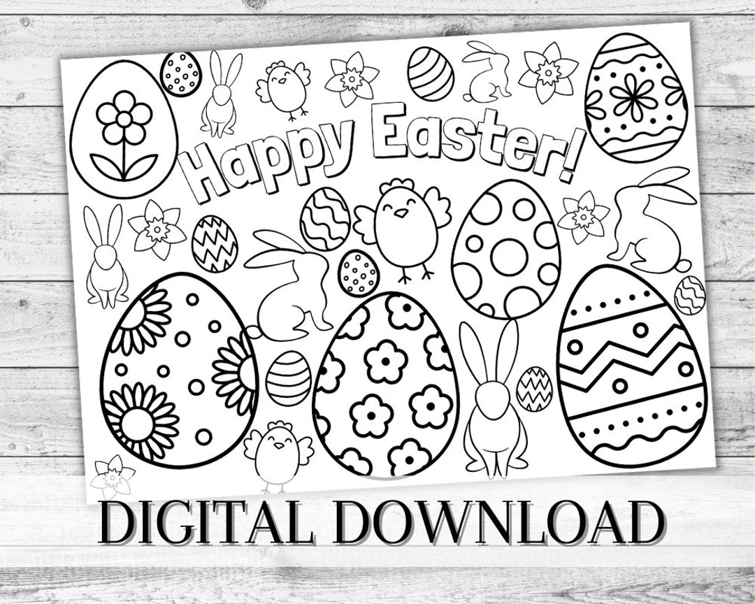 Instant Easter Download. Easter Eggs Hunt Colouring Page. Easter Bunny ...