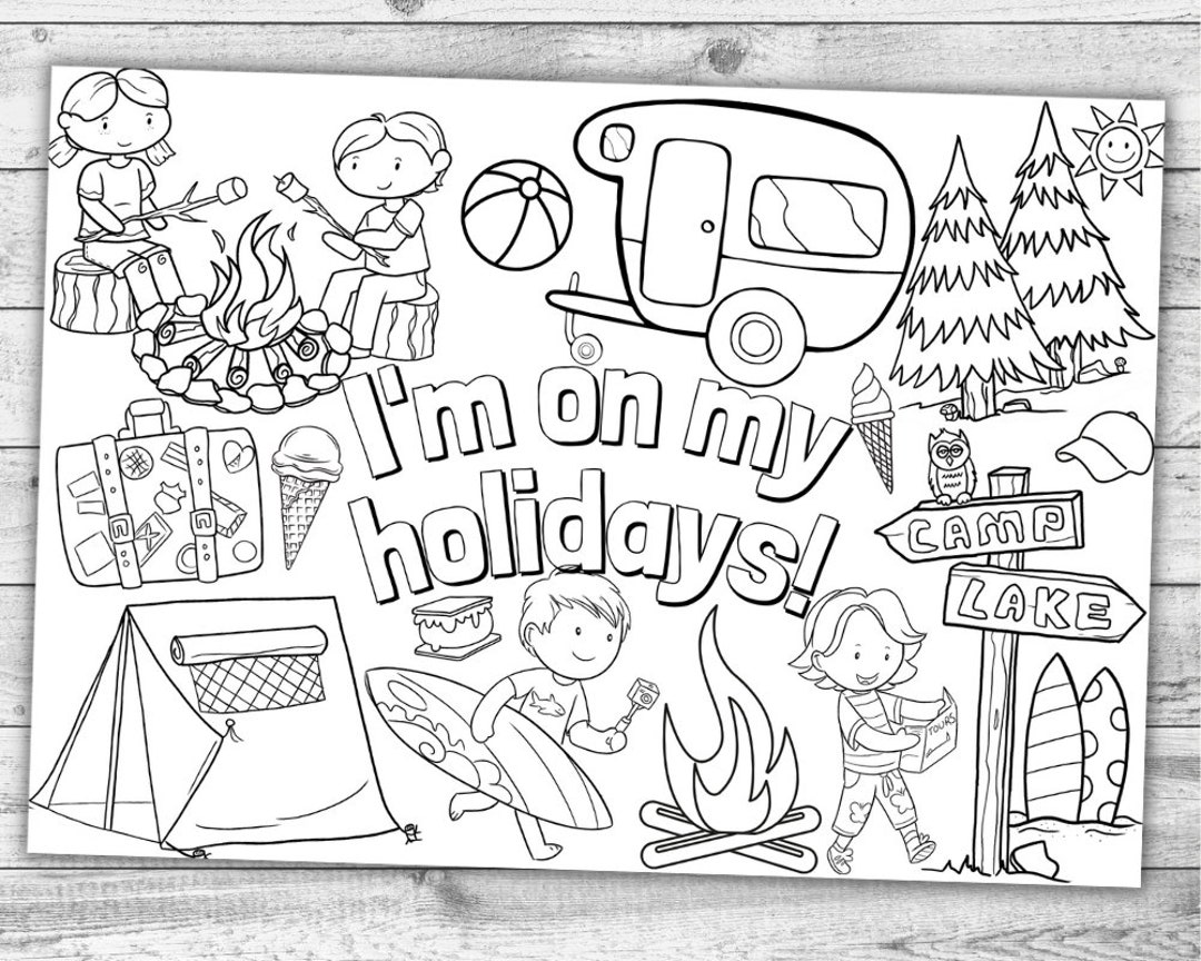 I'm on My Camping Holidays Printable Colouring Page. Instant Digital ...