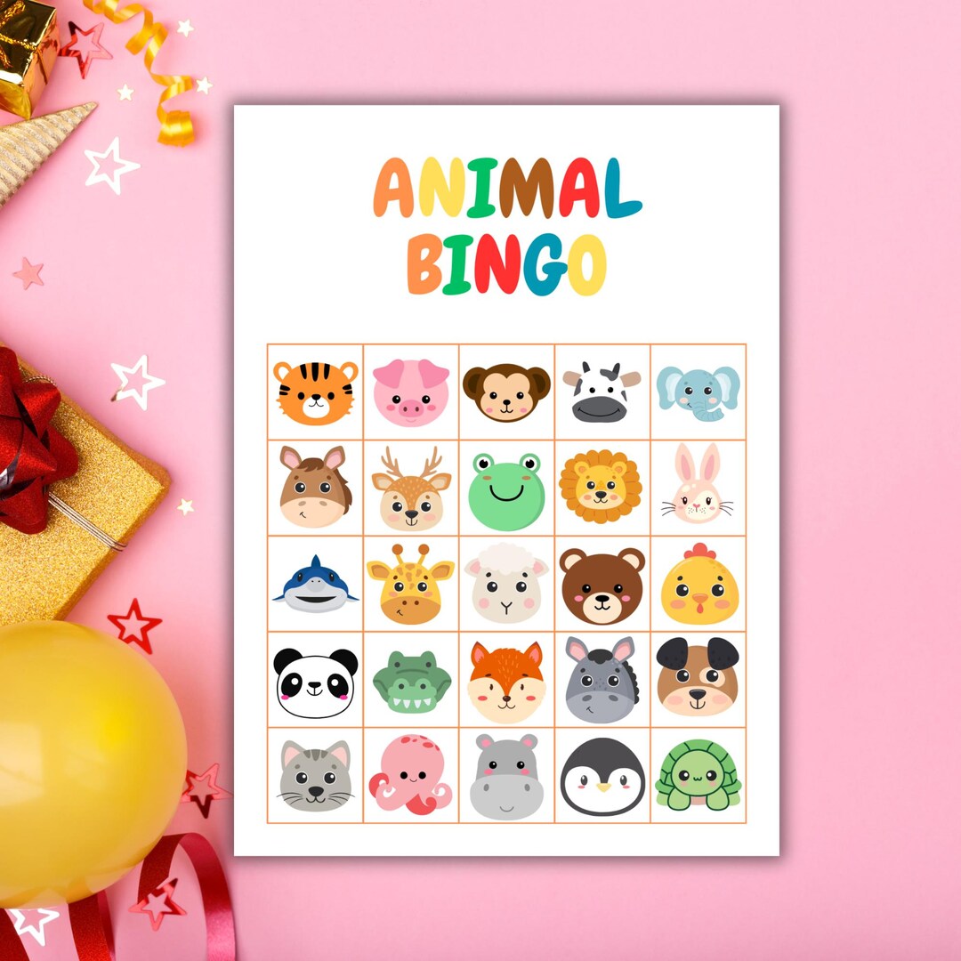 Kids Animal Bingo, Printable Game, Birthday Party Activity, Digital ...