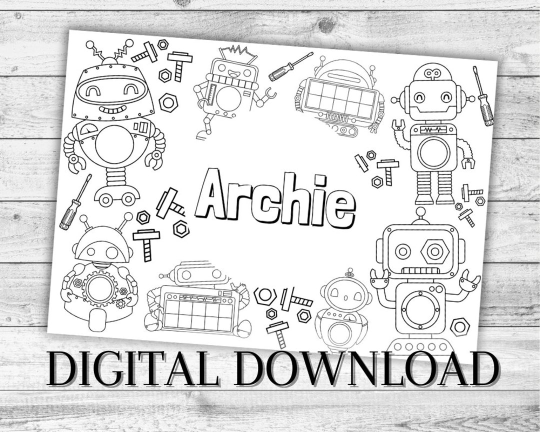 Robot Table Colouring Games. Printable Party Table Decor Signs. Kids ...