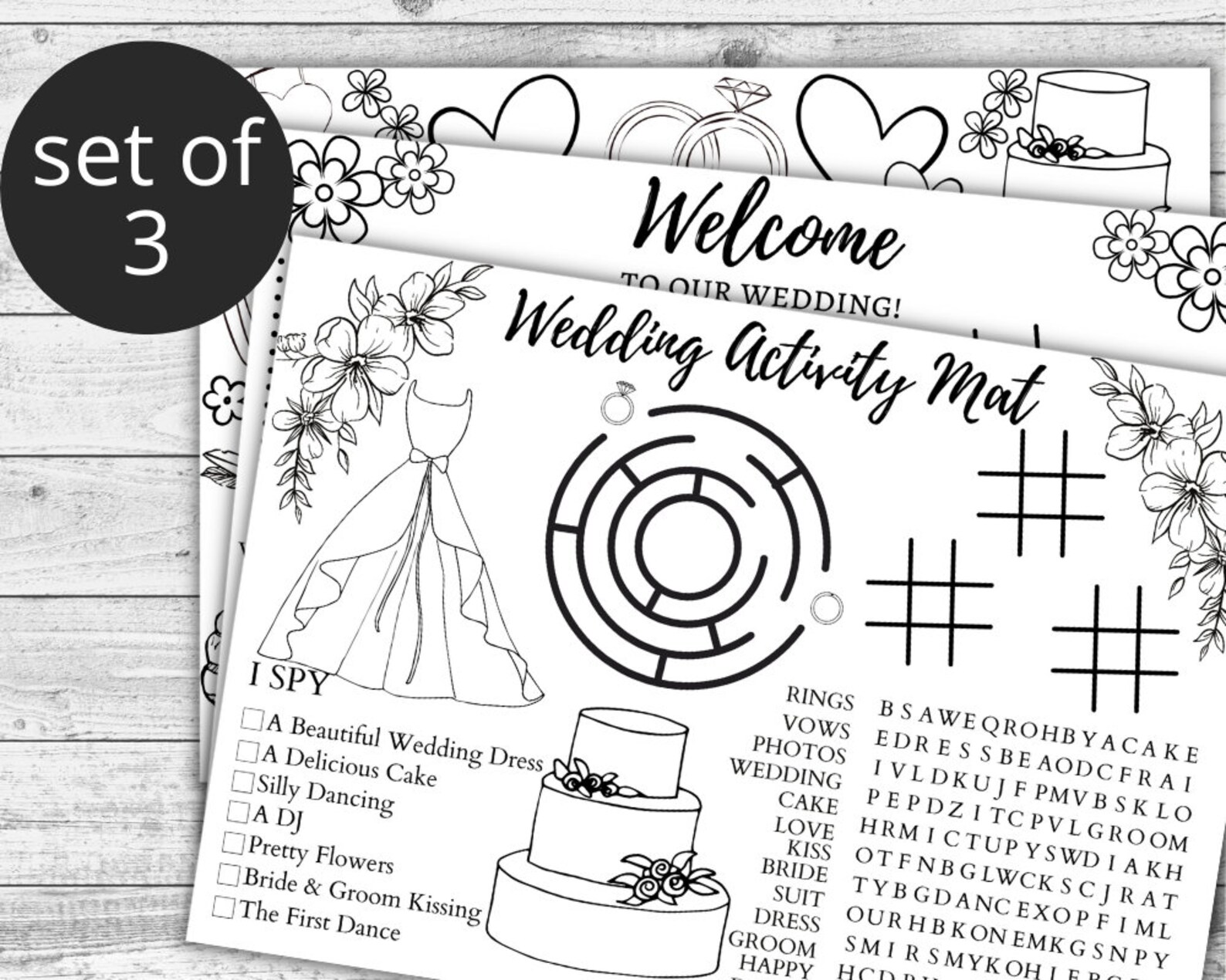 Digital Wedding Activity Mats. Set of 3 Kids Colouring. Thank You for ...