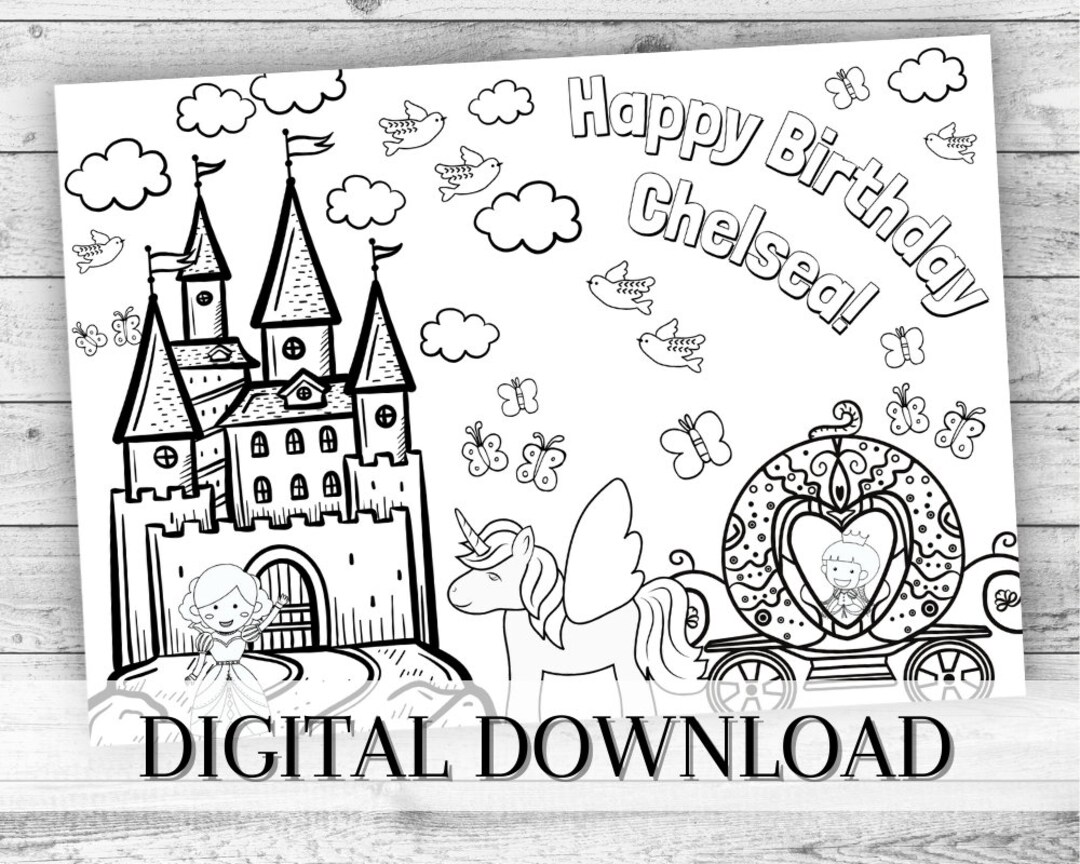 Personalised DIGITAL Princess Birthday Colouring Page. Children's Party ...