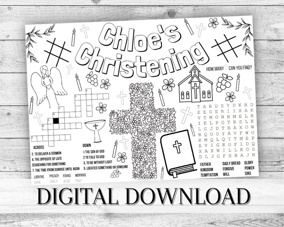 Personalised Christening Activity. Children's Printable Colouring Games ...