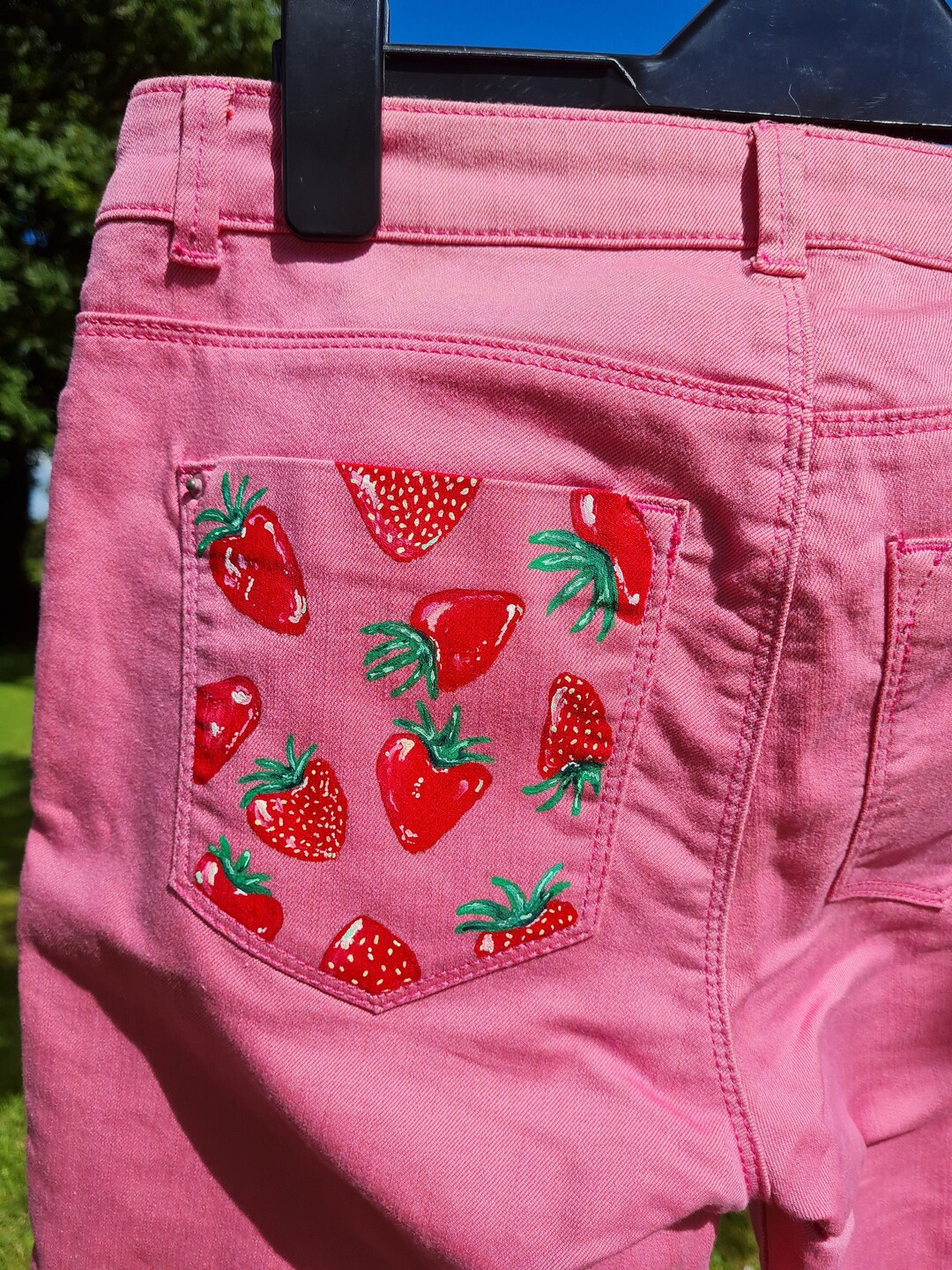 Handpainted Upcycled Pink Shorts Strawberries Thrifted - Etsy