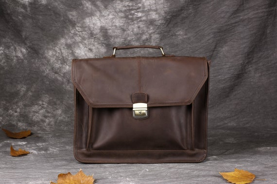 Personalized Leather Briefcase Full Grain Leather Briefcase - Etsy