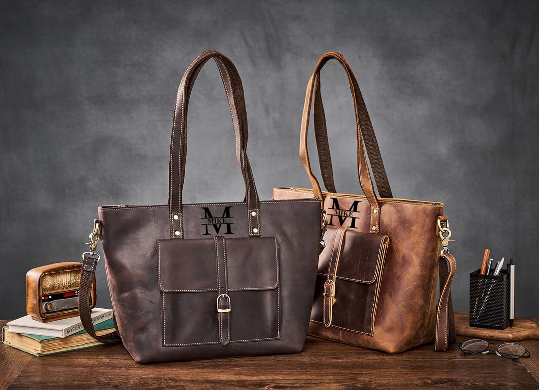Custom Leather Bag, Personalized Leather Tote, Full Grain Leather Tote ...