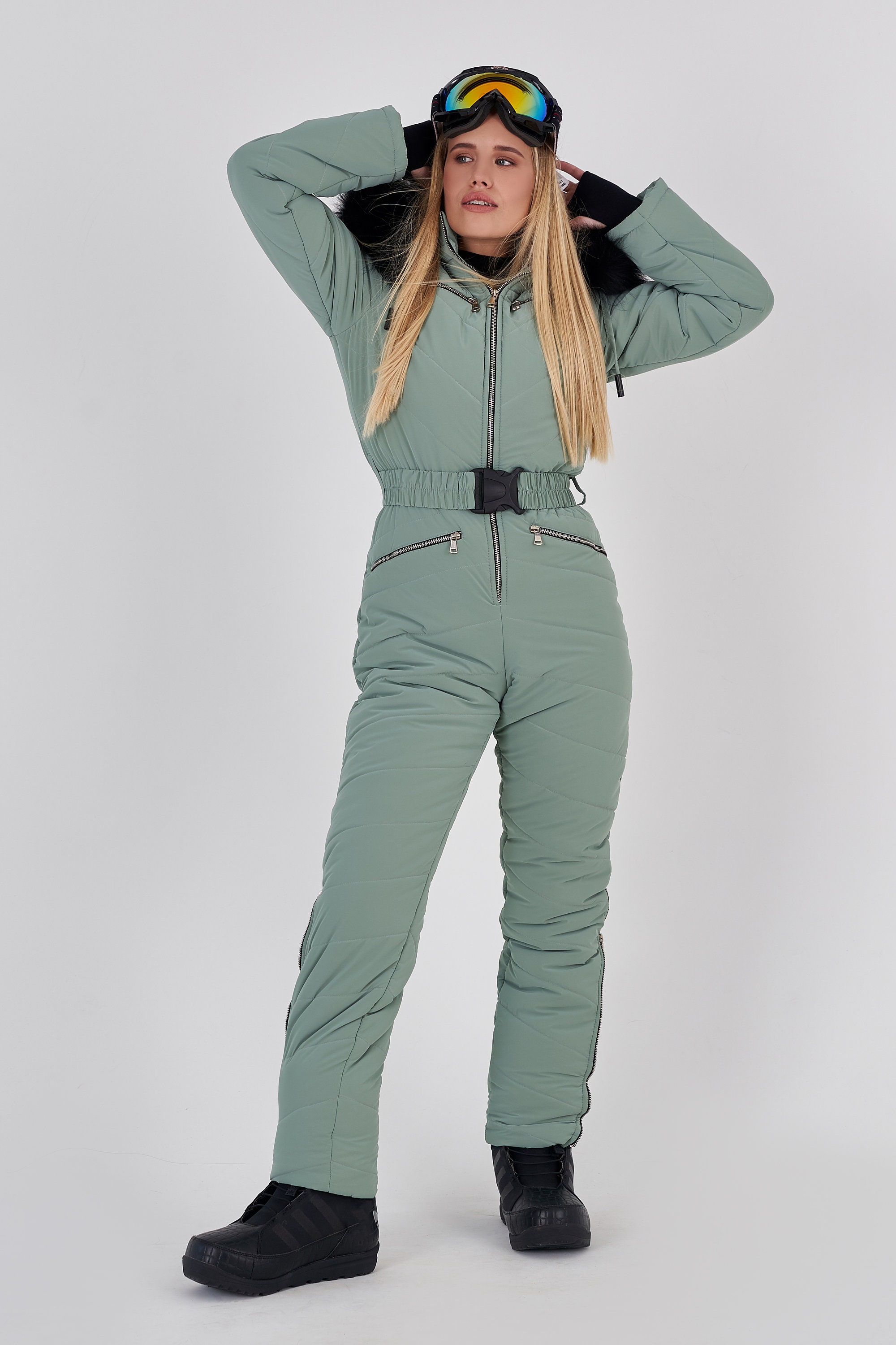 Olive ski suit Women one piece winter snowsuit Women warm suit | Etsy
