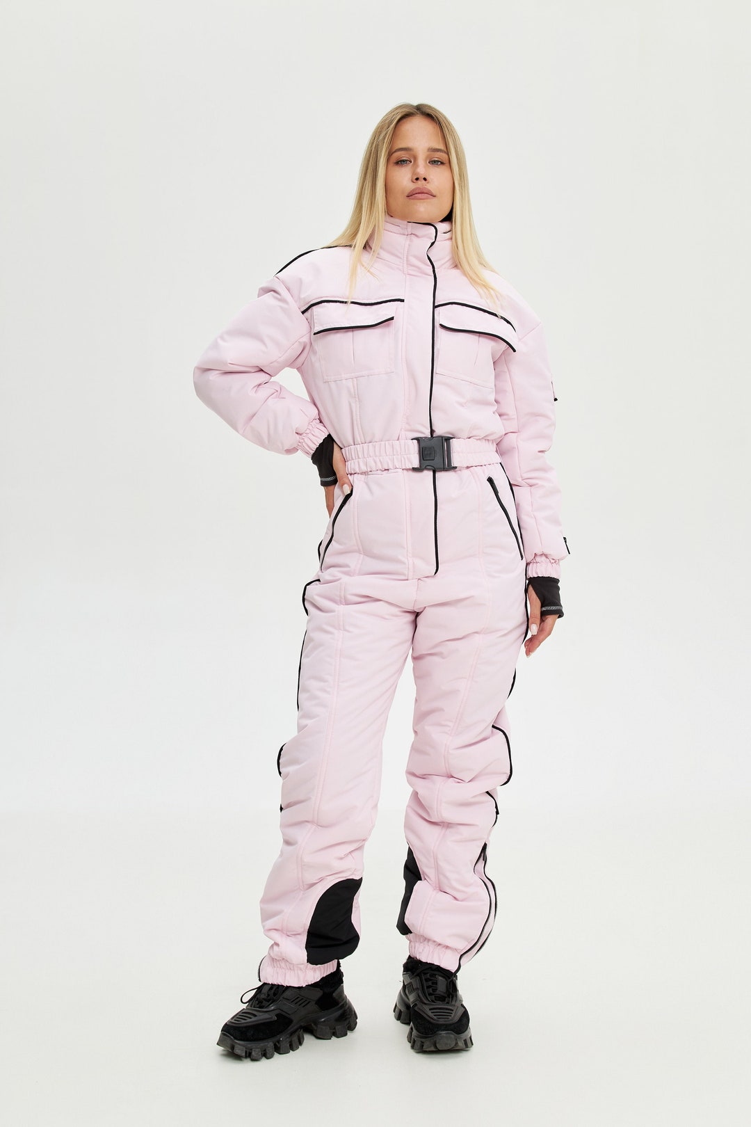 L Size Pink Snow Suit Blush Pink Skisuit Women One Piece Winter ...