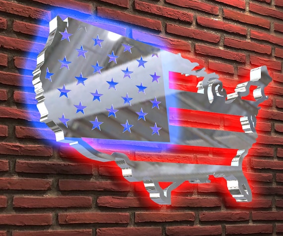 Led Light USA Maps Flag Custom Steel USA Flag Map - Etsy