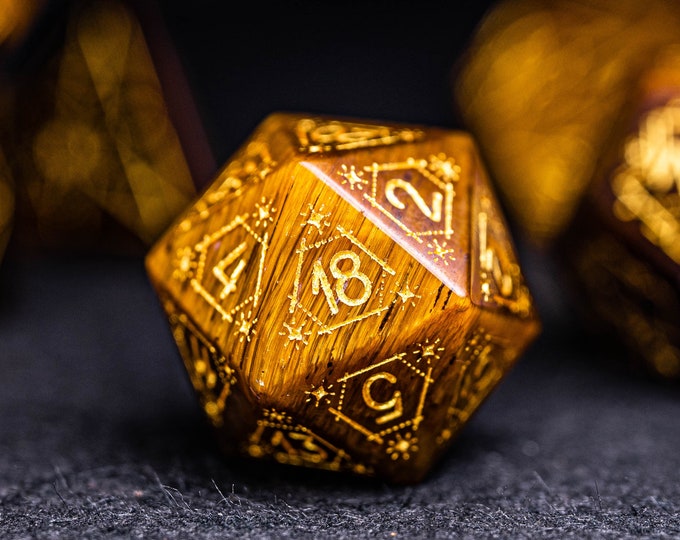 Full Set Yellow Tiger's Eye Stone Polyhedral Dice Set Set Dungeons and ...