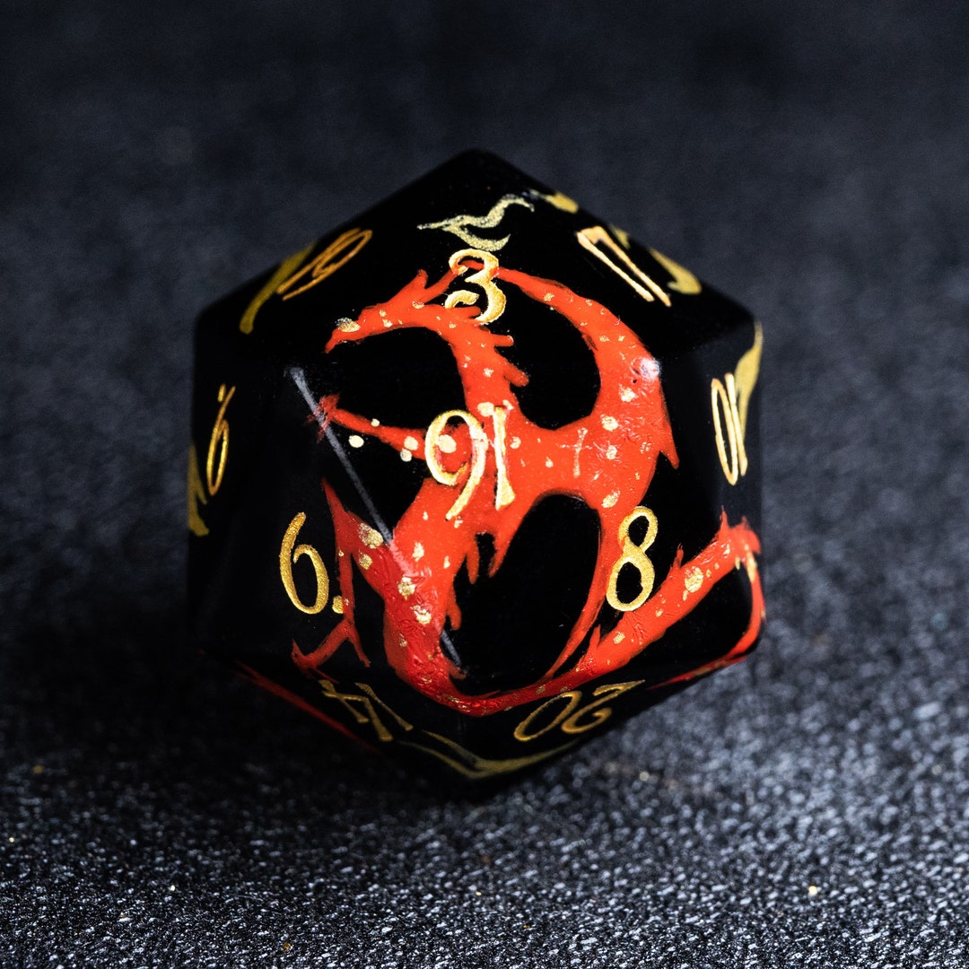 Dragon Hand-painted Dice Set Dnd Dice Set Obsidian Polyhedral Dice Set ...