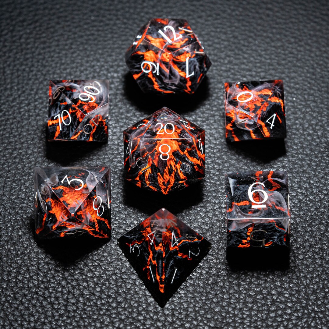 D&D Full Set Sharp Edge Resin Engraved Dice Set Mysterious Realm Death ...