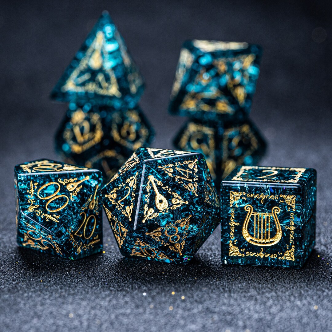 Dnd Dice Set Blast Blue Glass Polyhedral Dice Set Set Bard Style ...