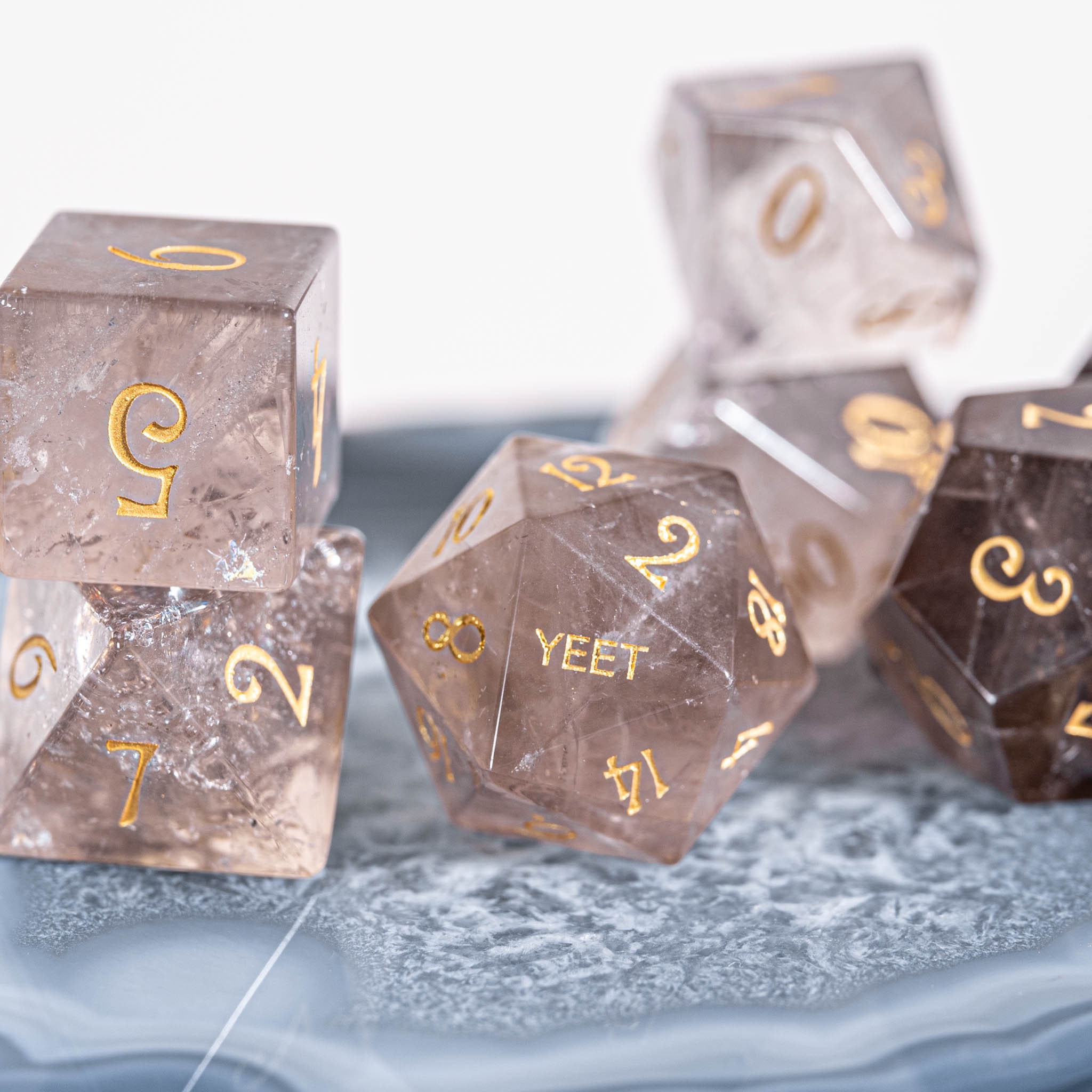 Full Set Smoky Quartz Polyhedral Dice Set Gemstone Dnd Dice - Etsy