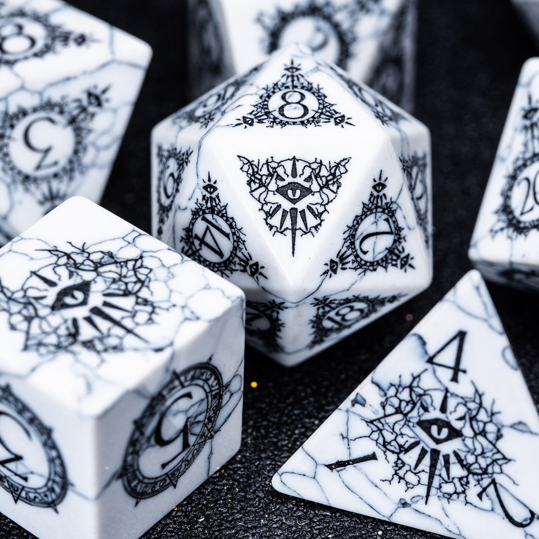 Dnd Dice Set White Howlite Polyhedral Dice Set Set Dungeons and Dragons ...