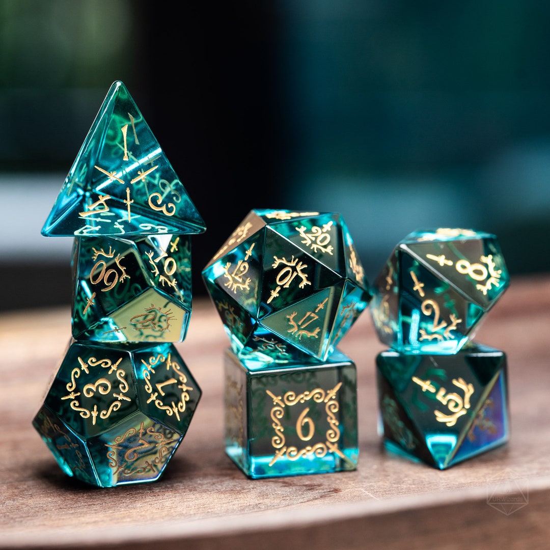 Dnd Dice Set Blue Tourmaline Glass Polyhedral Dice Set Set Dungeons and ...