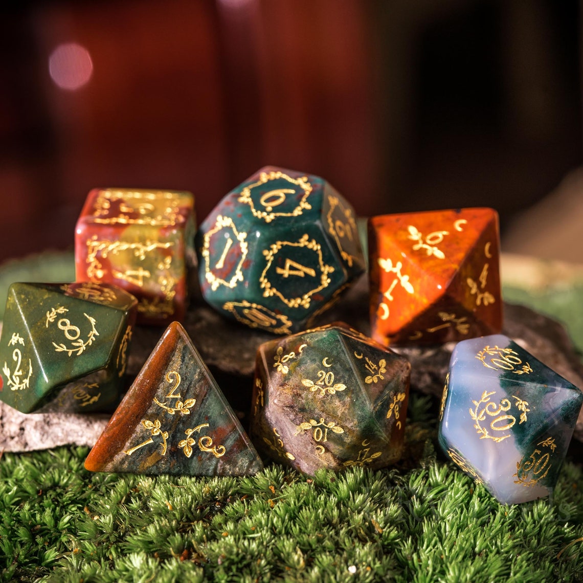 Full Set Indian Agate Polyhedral Dice Set Gemstone DnD Dice | Etsy