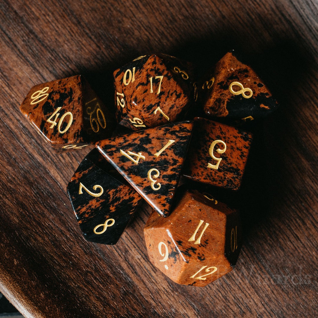 Dnd Dice Set Mahogany Obsidian Stone Polyhedral Set Gemstone Dice Set ...