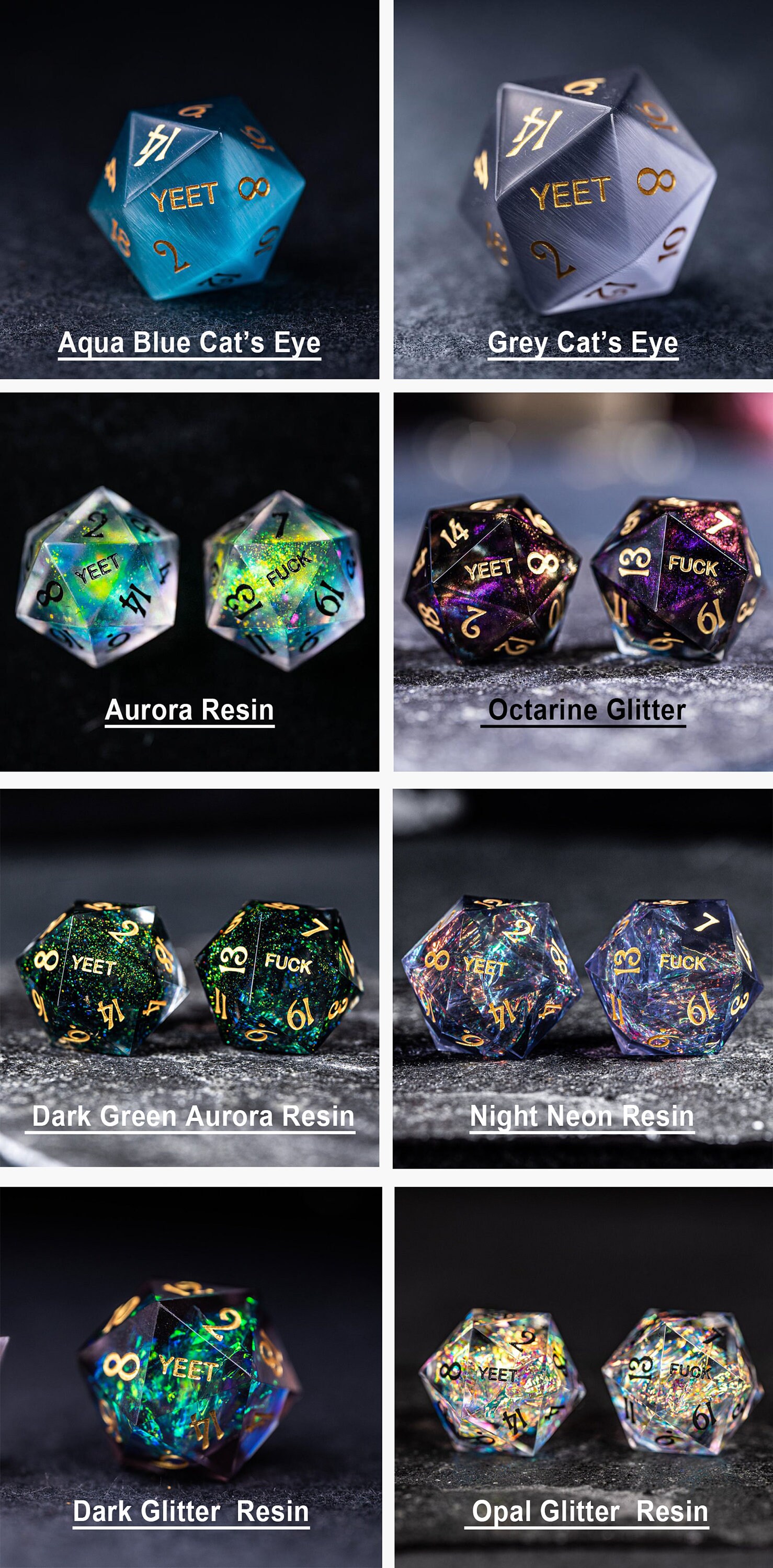 D20 Gemstone D20 Dice Yeet & Fck Style Dungeons and Dragons | Etsy