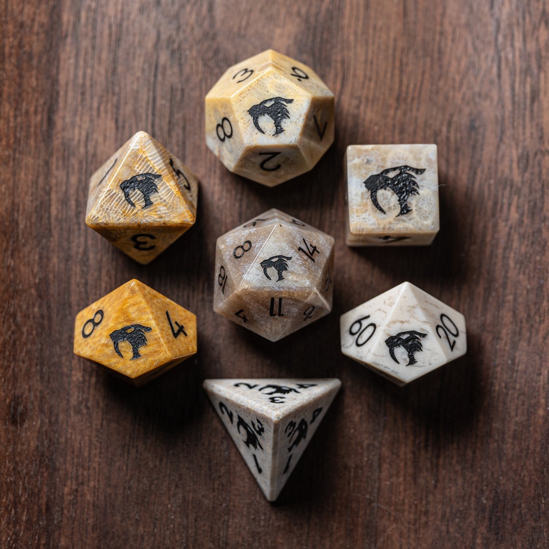 Dnd Dice Set Coral Fossil Polyhedral Dice Set Gemstone Set Dungeons and ...