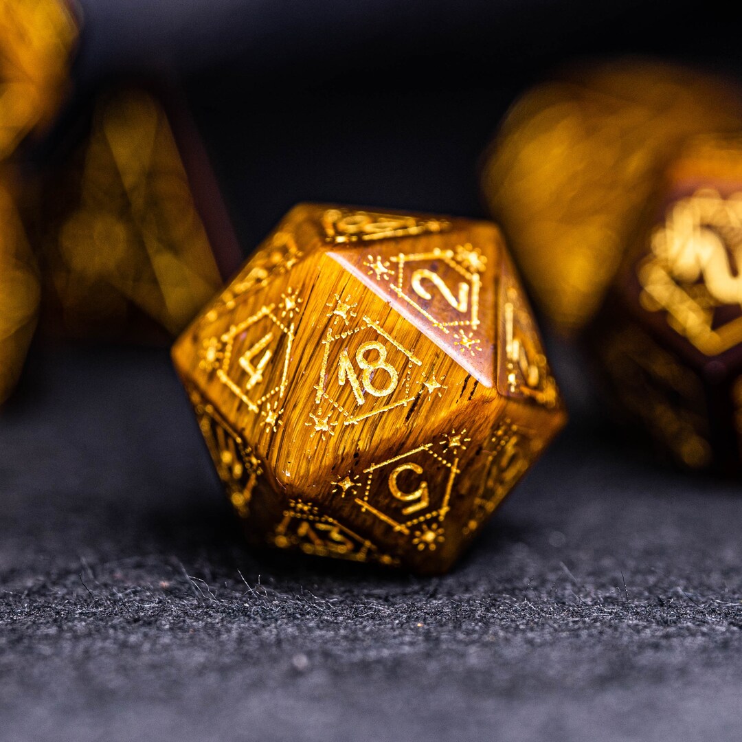 Full Set Yellow Tiger's Eye Stone Polyhedral Dice Set Set Dungeons and ...