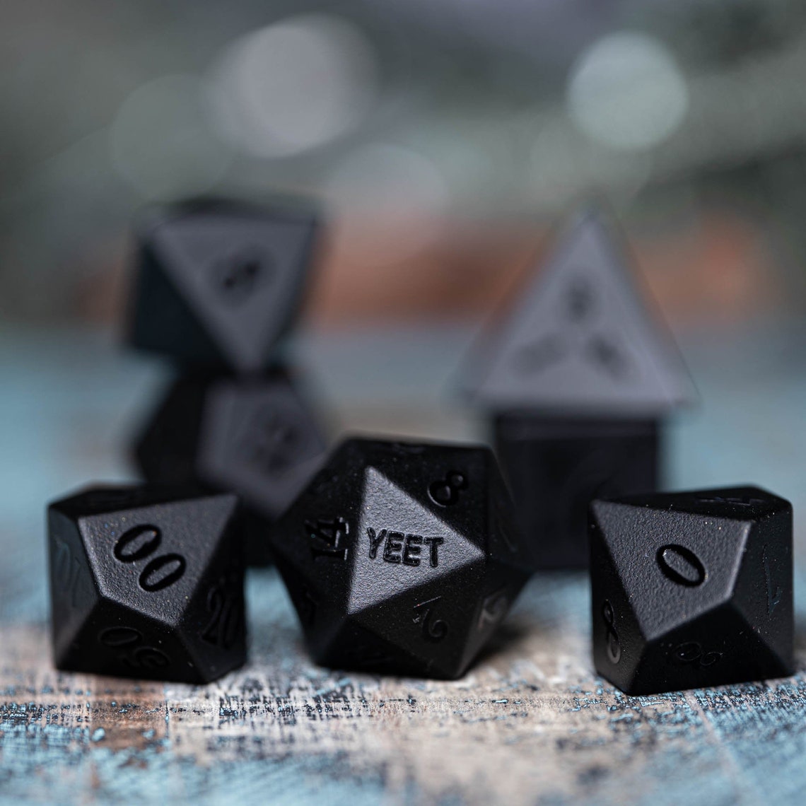 Full Set Obsidian DnD Dice Set Raised Dice for Dungeons and | Etsy