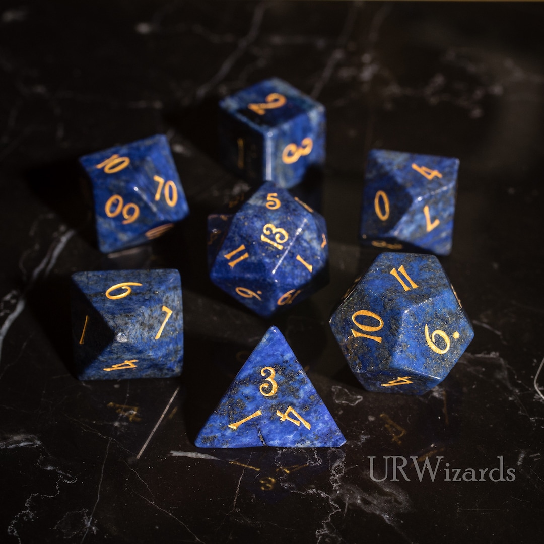Dnd Dice Set Lapis Lazuli Gemstone Set Engraved/carving for Dungeons ...