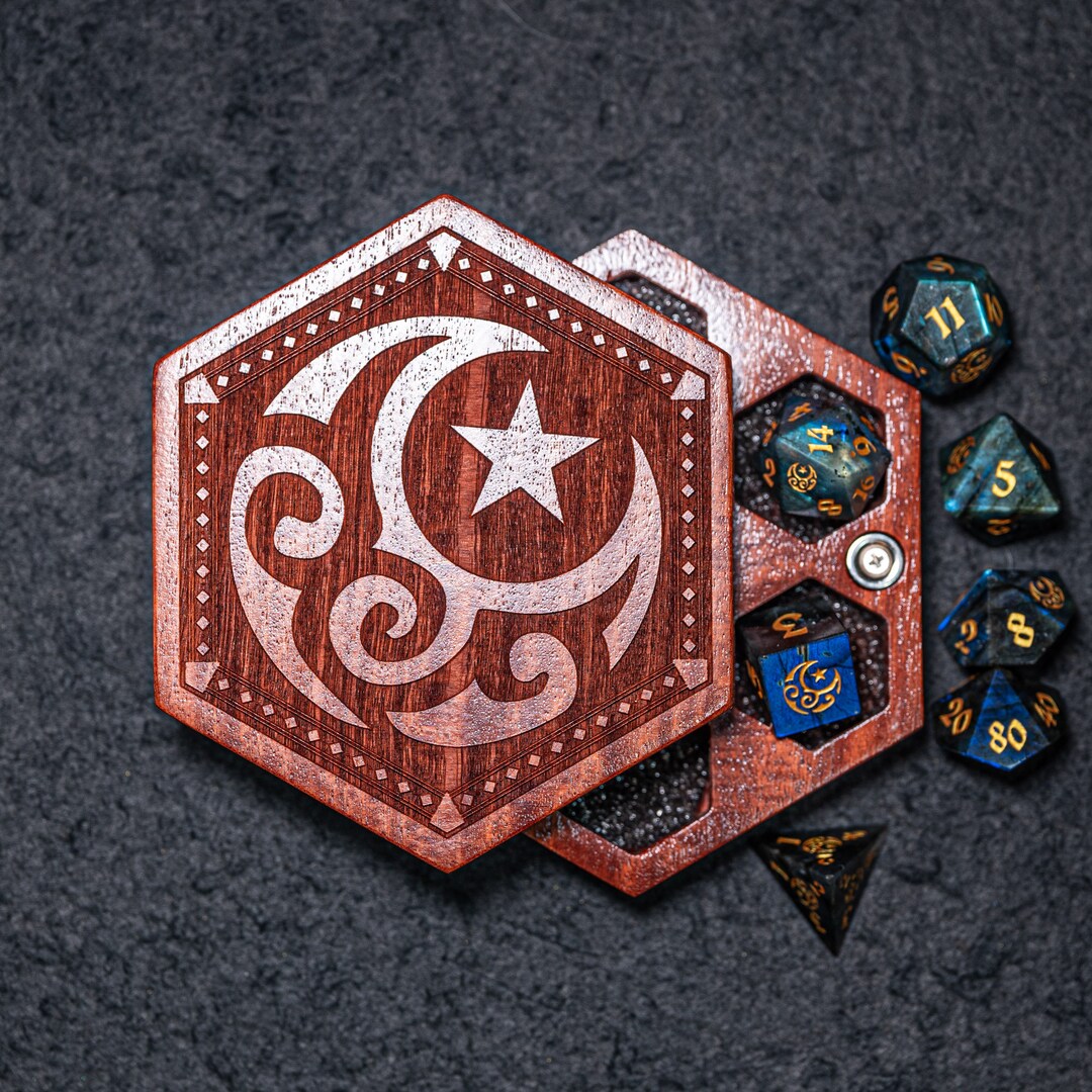 Engraved Moon D&D Gaming Dice Box Set Gift Box Wood Box Personalized ...