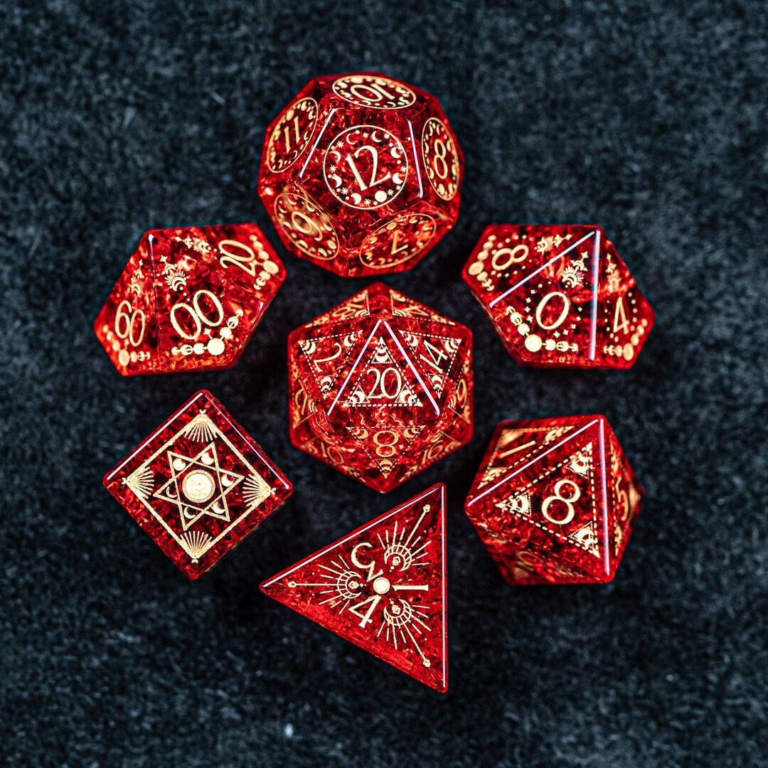 Dnd Dice Set Blast Red Glass Polyhedral Dice Set Set Dungeons and ...