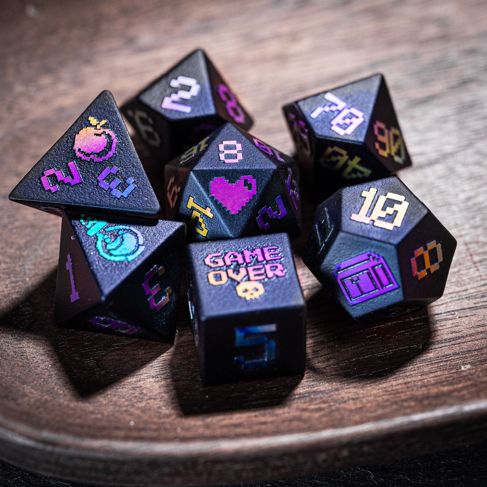 Full Set Obsidian Set Raised Dice for Dungeons and Dragon - Etsy