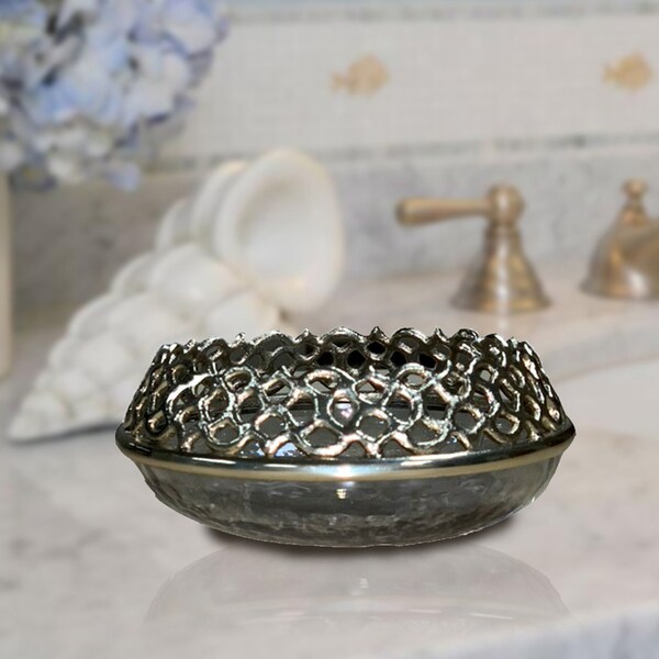 Blue Glass Soap Dish Etsy
