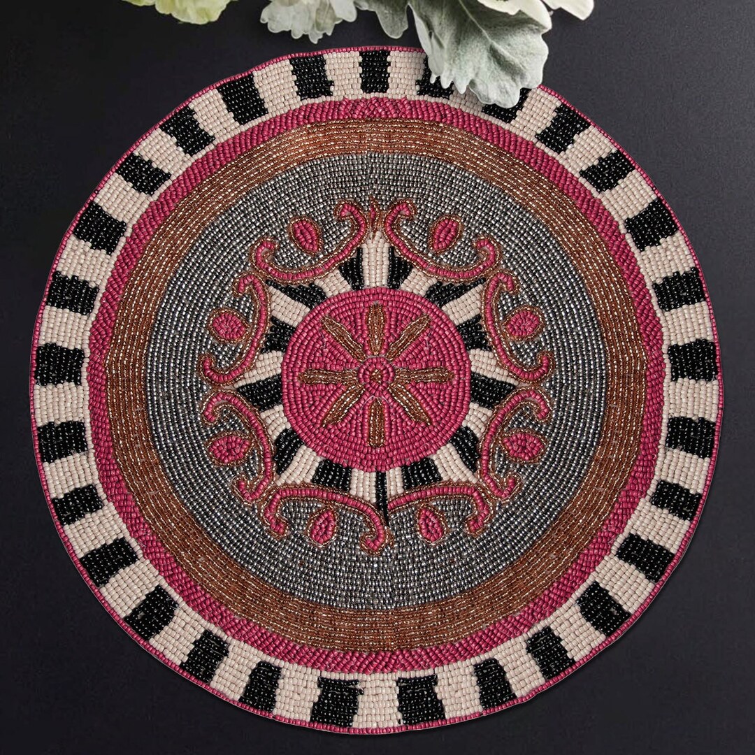 Red Black Beaded Placemats Scratch Heat Stain Resistant Anti Skid ...
