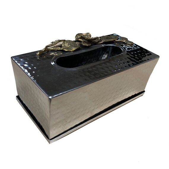 Hammered Rectangular Tissue Box Cover With Orchid Accent Shiny | Etsy