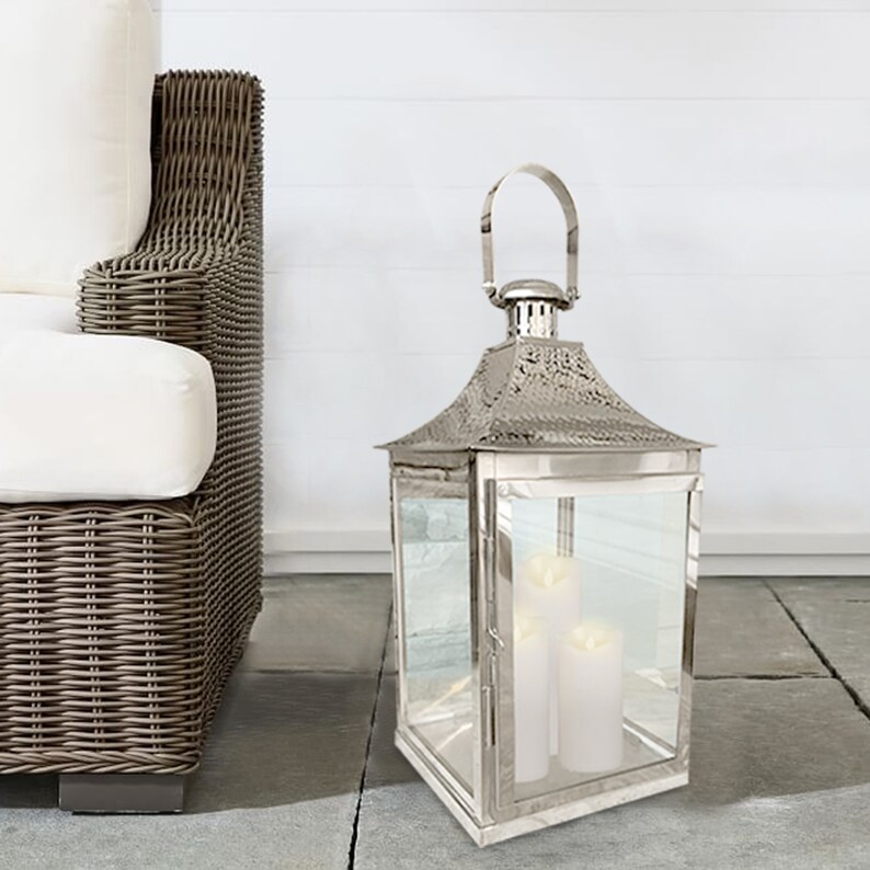 Silver Metal Glass Candle Lantern for Home Console Table Patio - Etsy
