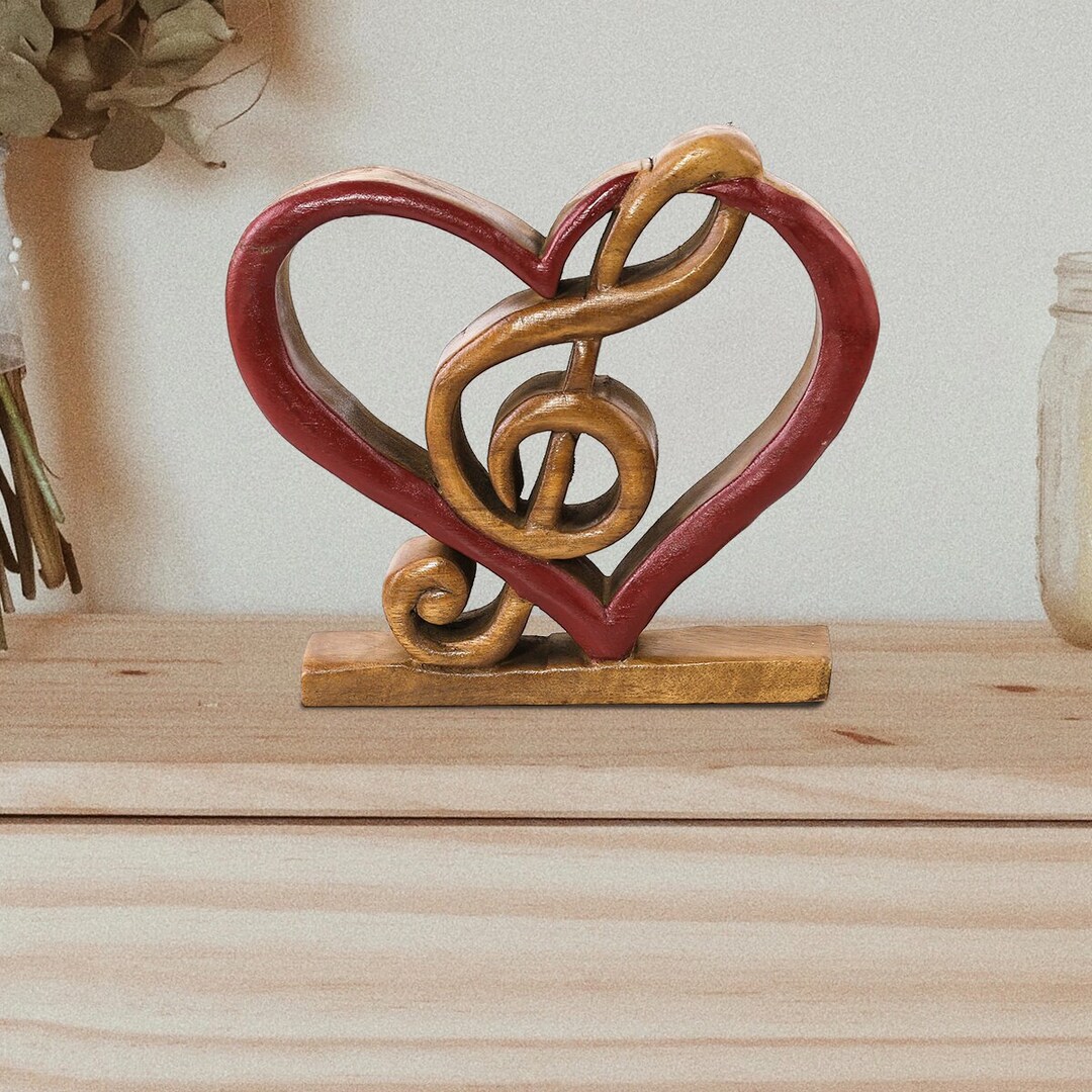 Wooden Heart & Music Sculpture, Handmade Wooden Heart Decor, Coffee ...