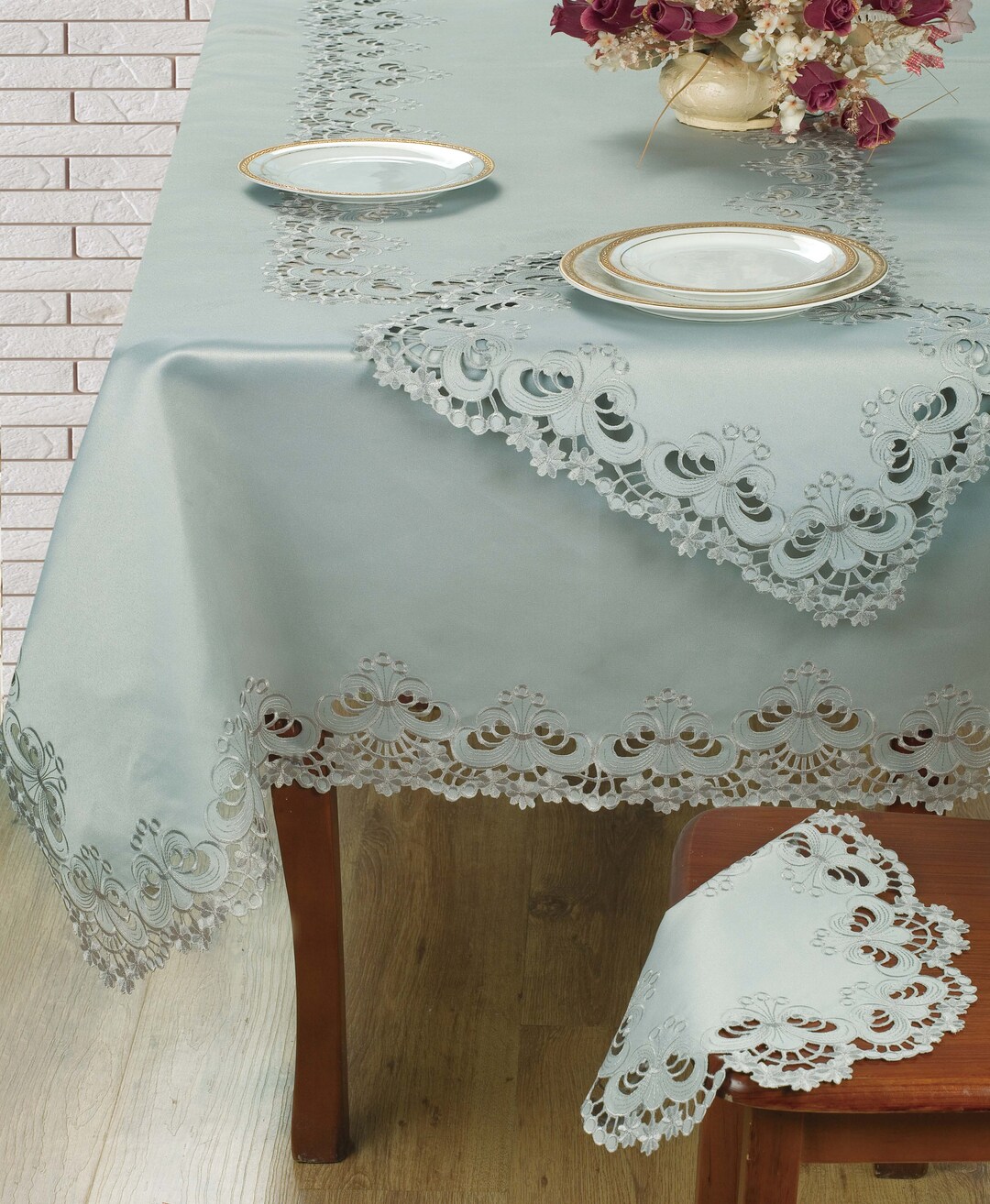 White Crochet Tablecloth, Embroidered Doilies, Vintage Placemats Set ...